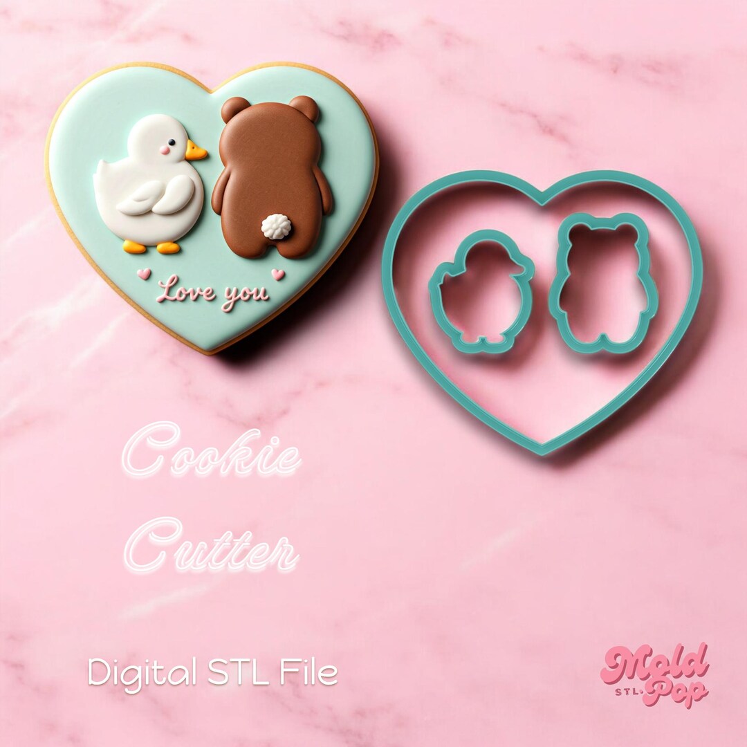 3-piece Cookie Cutter Set – Heart, Duck & Bear Shaped STL Cutters for ...