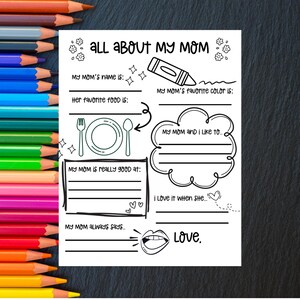 All About Mom Fill in the Blank, About Mom Printable, DIY, Mother's Day ...