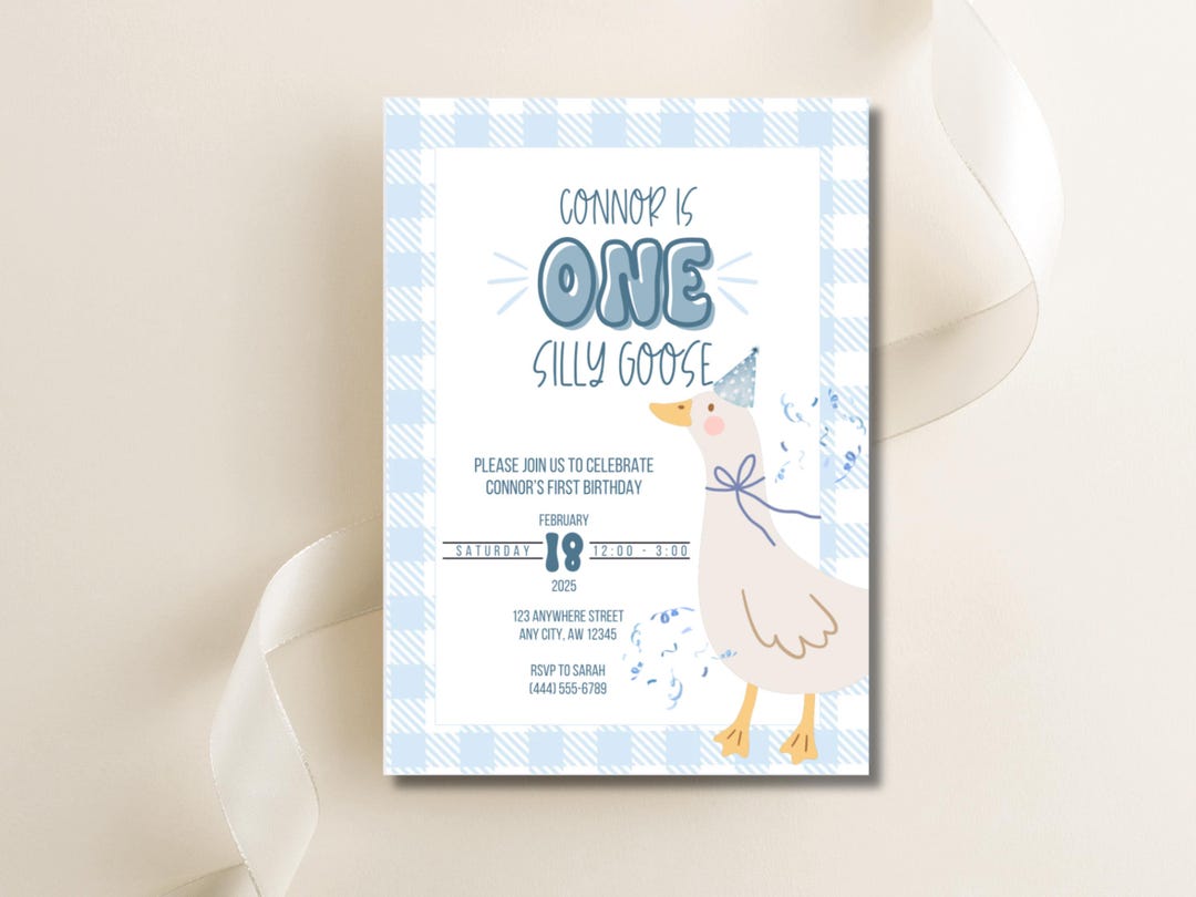 One Silly Goose Birthday Invitation, Print at Home, Editable, First ...
