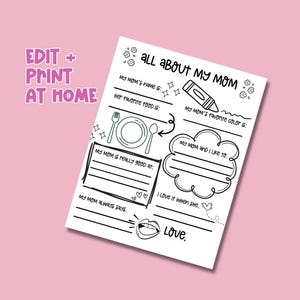 All About Mom Fill in the Blank, About Mom Printable, DIY, Mother's Day ...