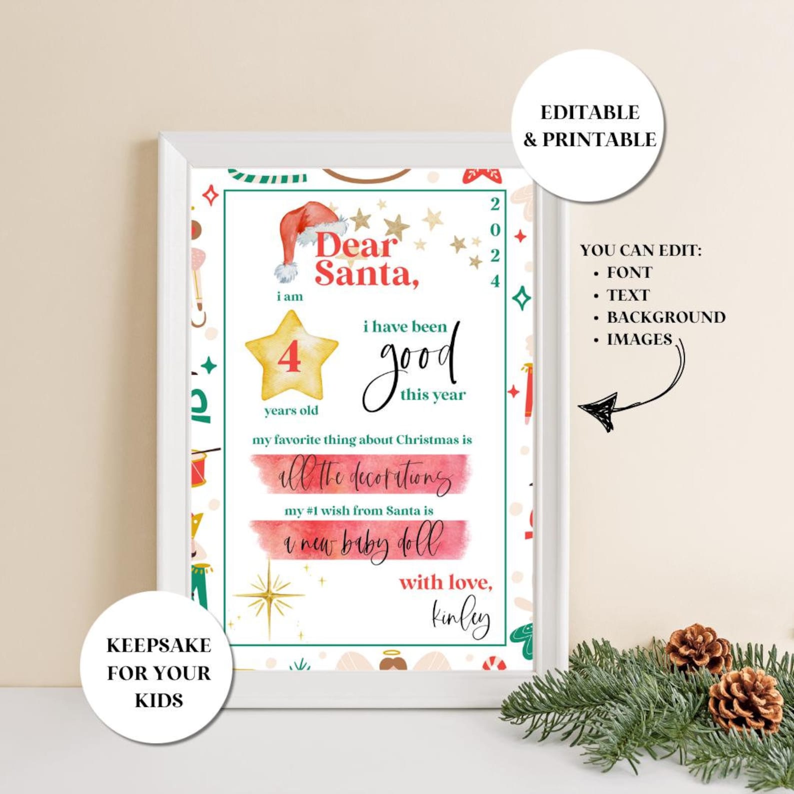Christmas Wish List Printable, Letter to Santa, Christmas Printable for ...