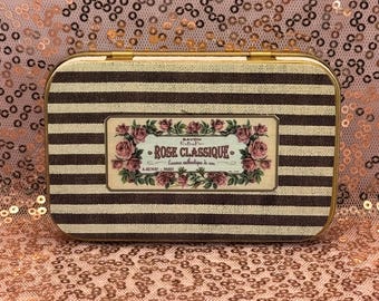 Pretty Parcel Decorated Mint Tin Jewelry Box Silver Hinged Storage Box ...