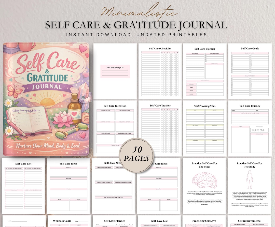Self Care & Gratitude Journal Printable | Wellness Reflection ...