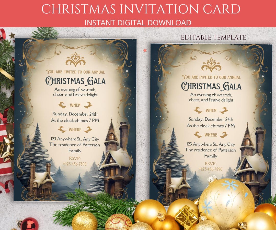 Vintage Gold Christmas Gala Invitation Poster, Elegant Holiday Party ...