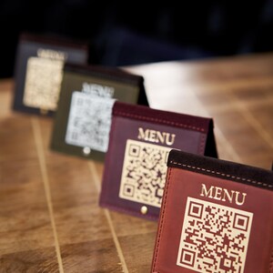 Leather QR Code Table Sign, Scan to Pay Restaurant Menu Stand, Wedding ...