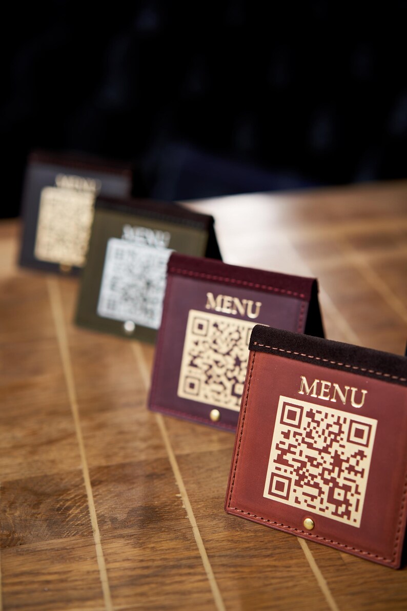 Leather QR Code Table Sign, Scan to Pay Restaurant Menu Stand, Wedding ...