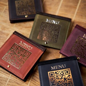 Leather QR Code Table Sign, Scan to Pay Restaurant Menu Stand, Wedding ...