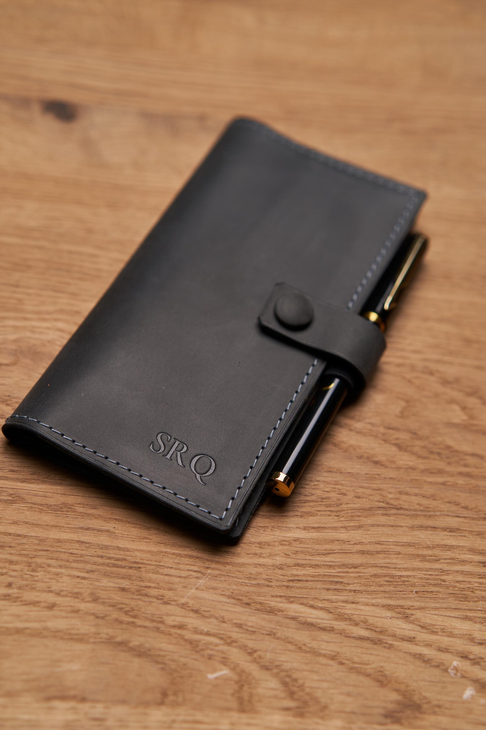 Handcrafted Leather Checkbook Cover – Handmade Slim Wallet, Engraved ...