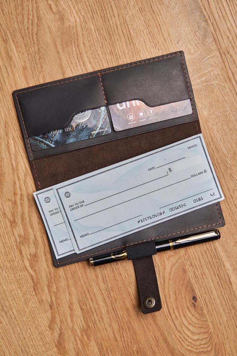 Handcrafted Leather Checkbook Cover – Handmade Slim Wallet, Engraved ...