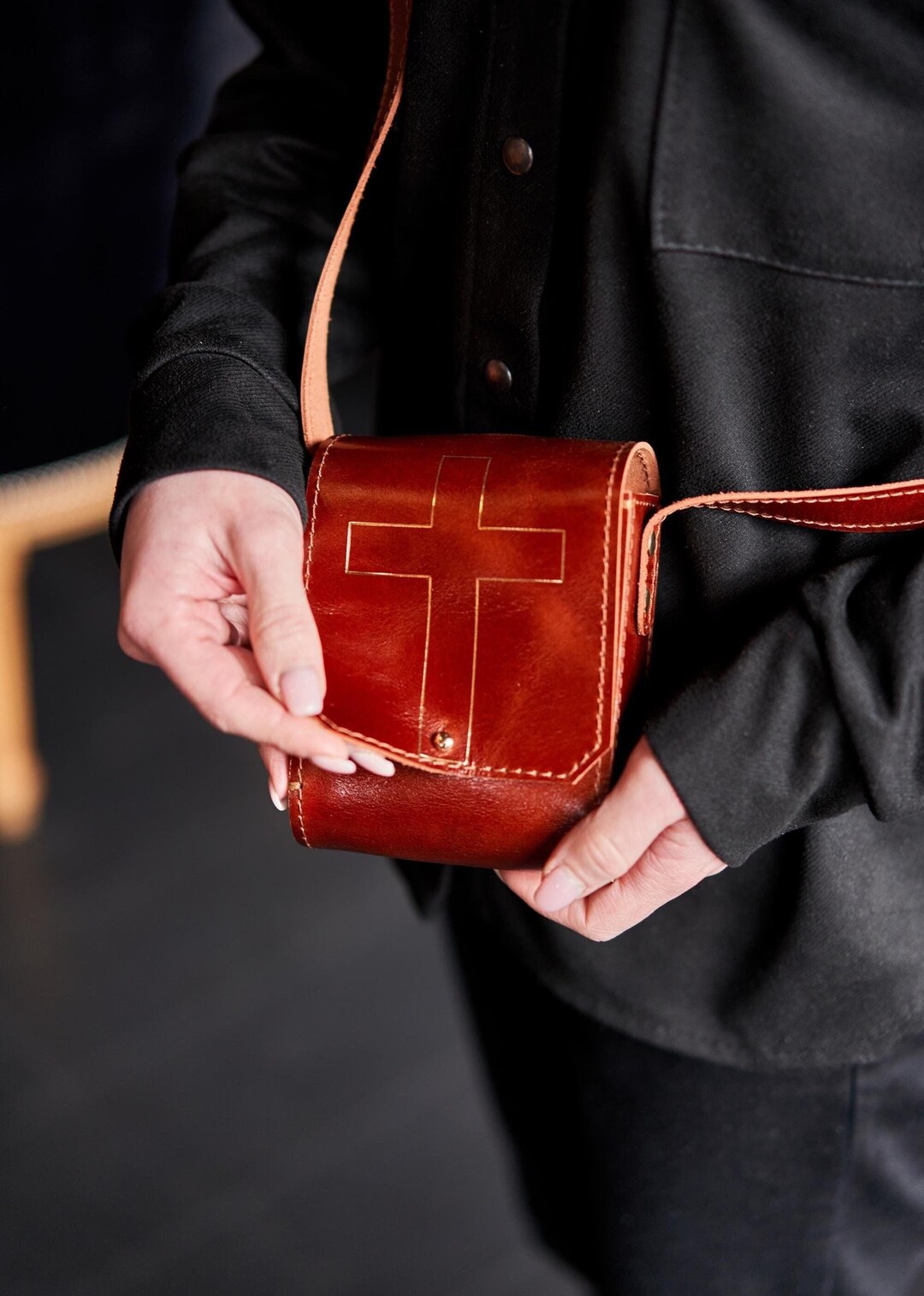 Leather KJV Holy Bible Crossbody Bag, Personalized Bag, Leather Bible ...