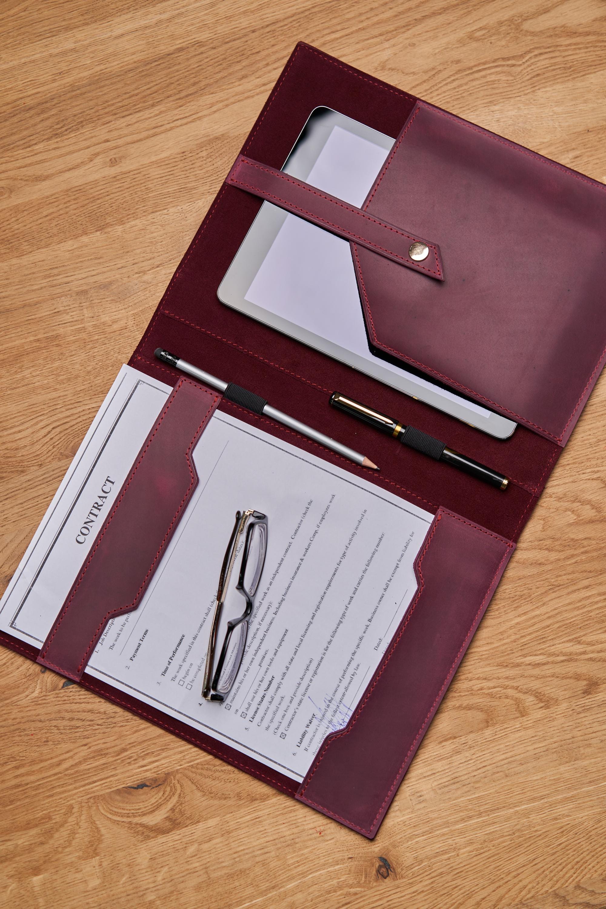 Leather Padfolio With Zipper, Custom Engraved Portfolio, Business ...