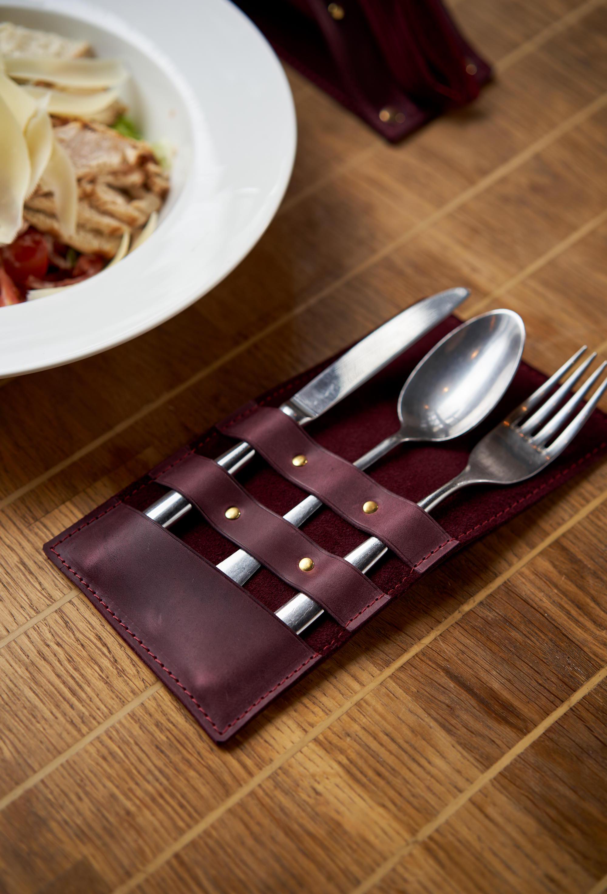 Handmade Leather Cutlery Holder, Personalized Utensil Pouch, Elegant ...
