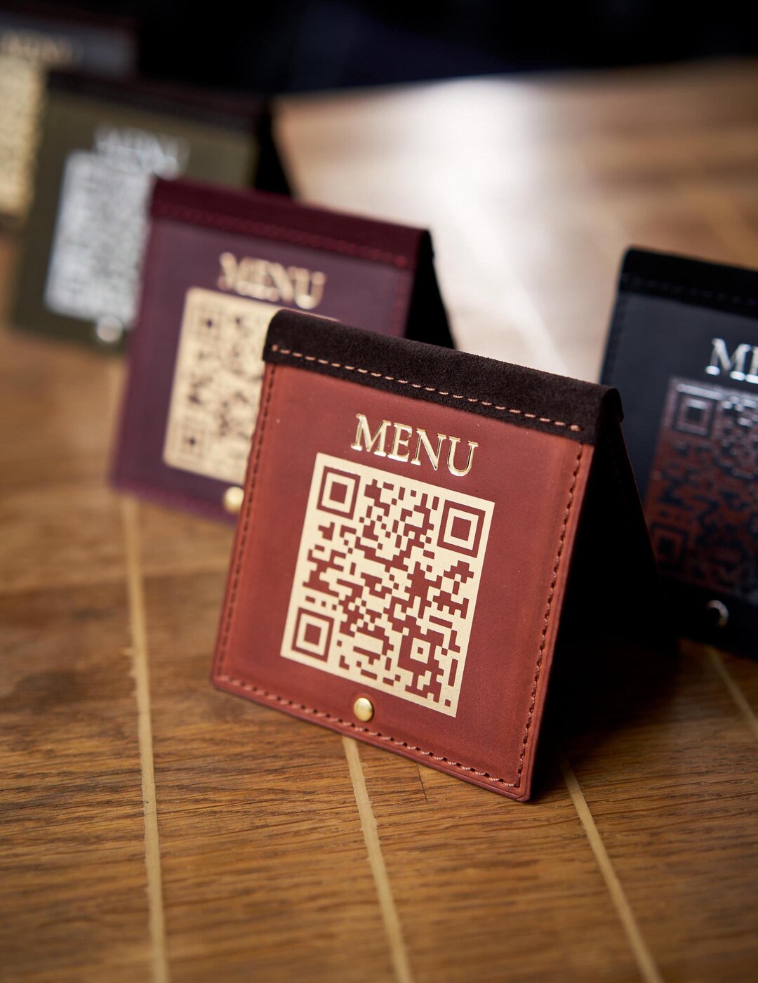 Leather QR Code Table Sign, Scan to Pay Restaurant Menu Stand, Wedding ...