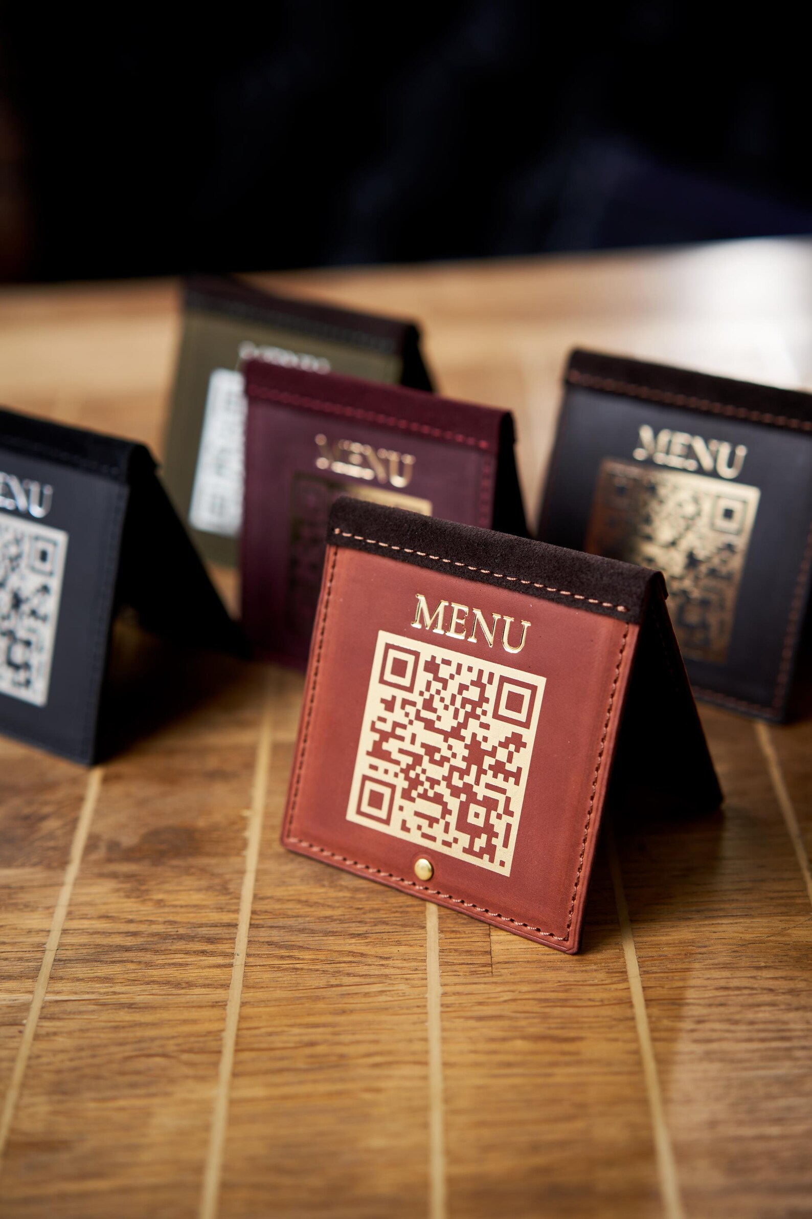 Leather QR Code Table Sign, Scan to Pay Restaurant Menu Stand, Wedding ...