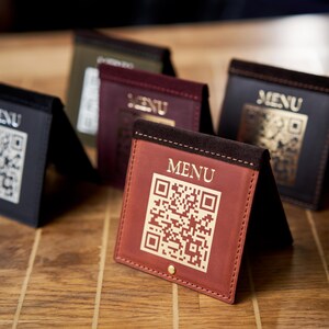 Leather QR Code Table Sign, Scan to Pay Restaurant Menu Stand, Wedding ...