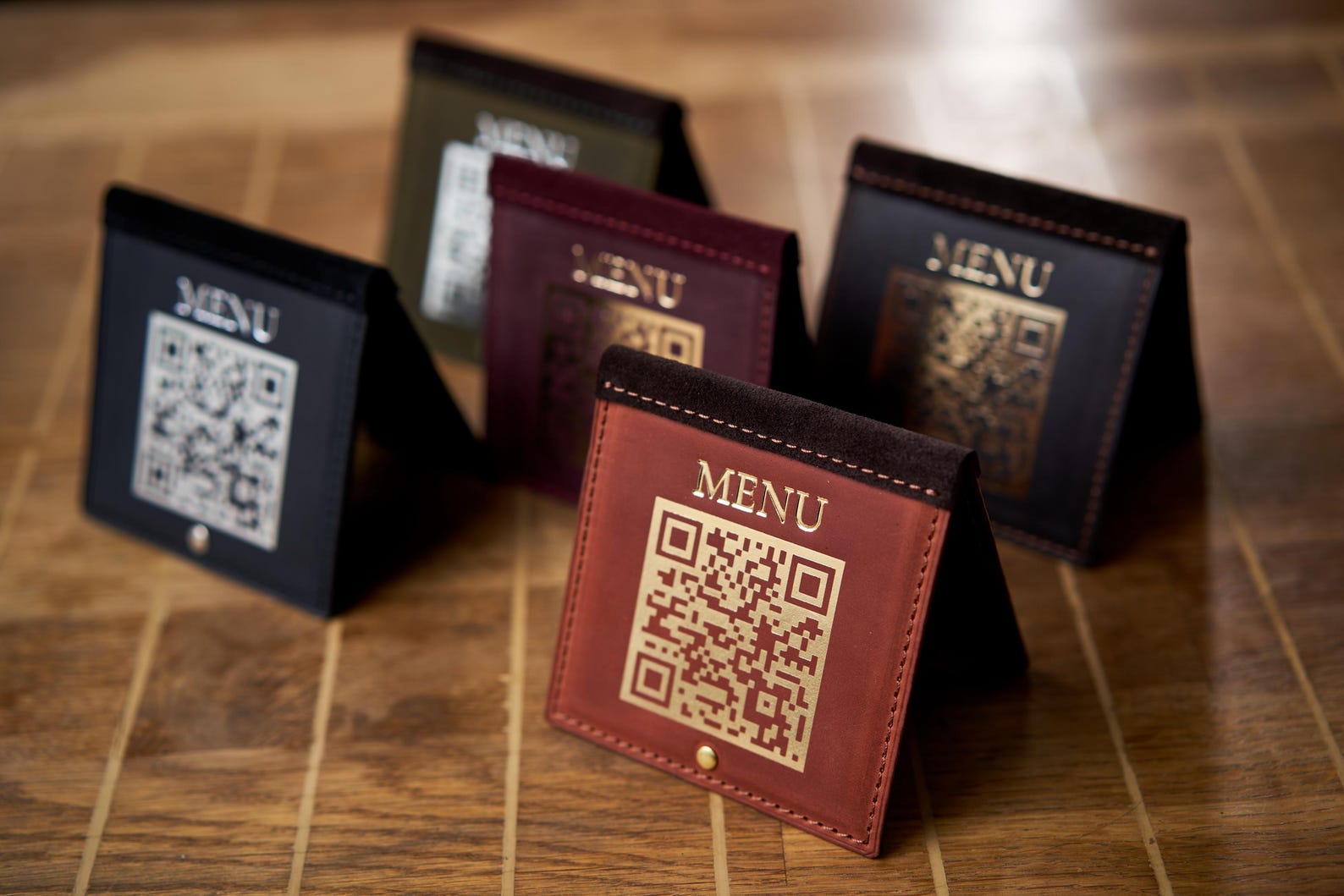Leather QR Code Table Sign, Scan to Pay Restaurant Menu Stand, Wedding ...
