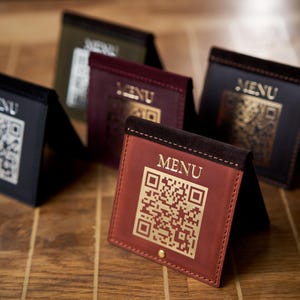 Leather QR Code Table Sign, Scan to Pay Restaurant Menu Stand, Wedding ...