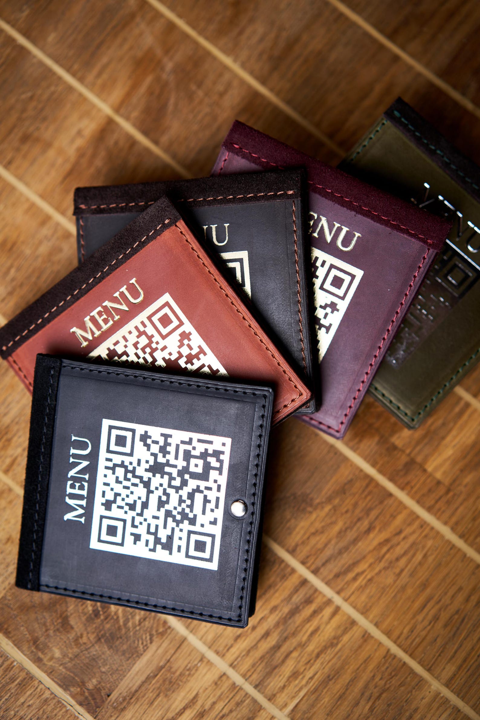 Leather QR Code Table Sign, Scan to Pay Restaurant Menu Stand, Wedding ...