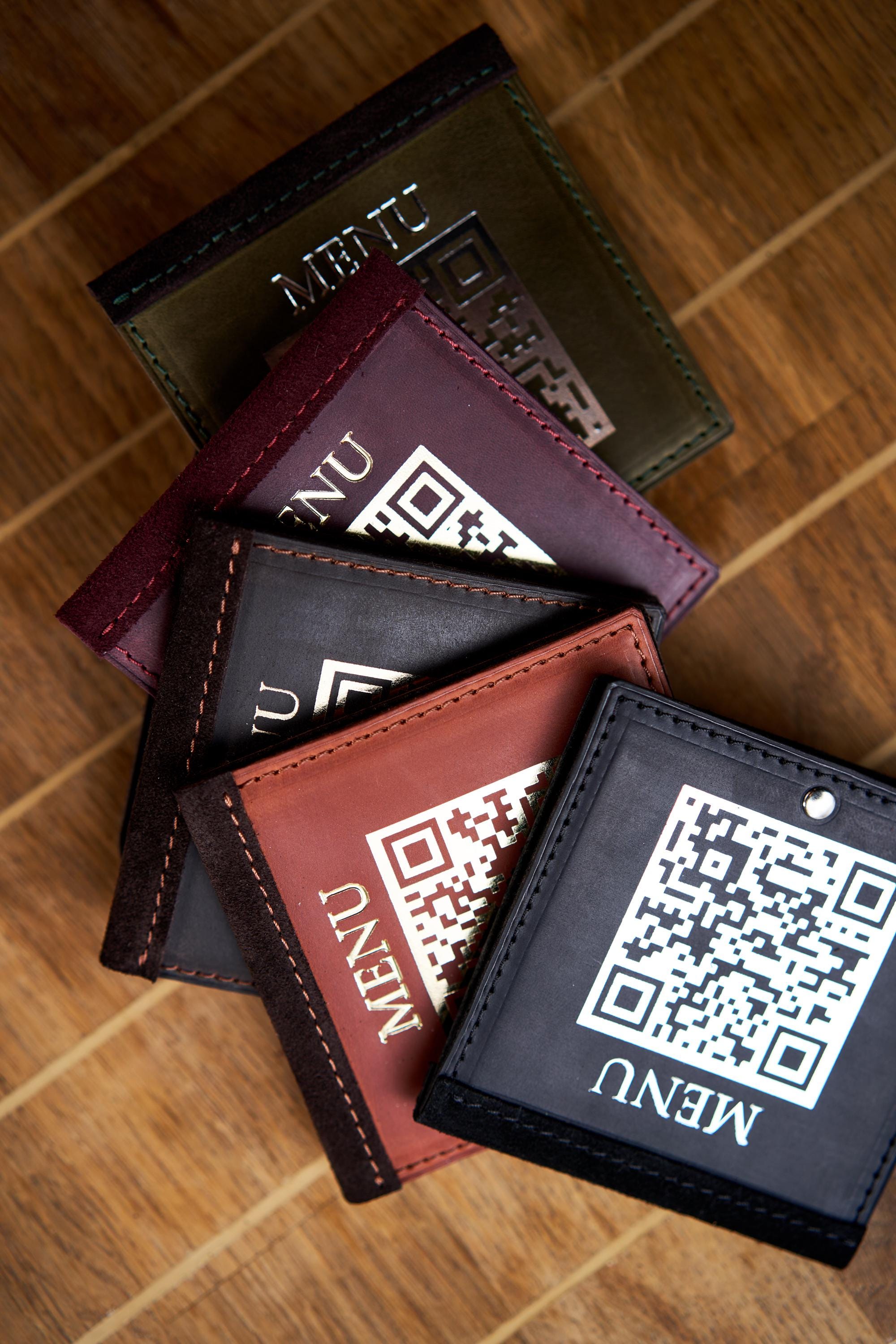 Leather QR Code Table Sign, Scan to Pay Restaurant Menu Stand, Wedding ...