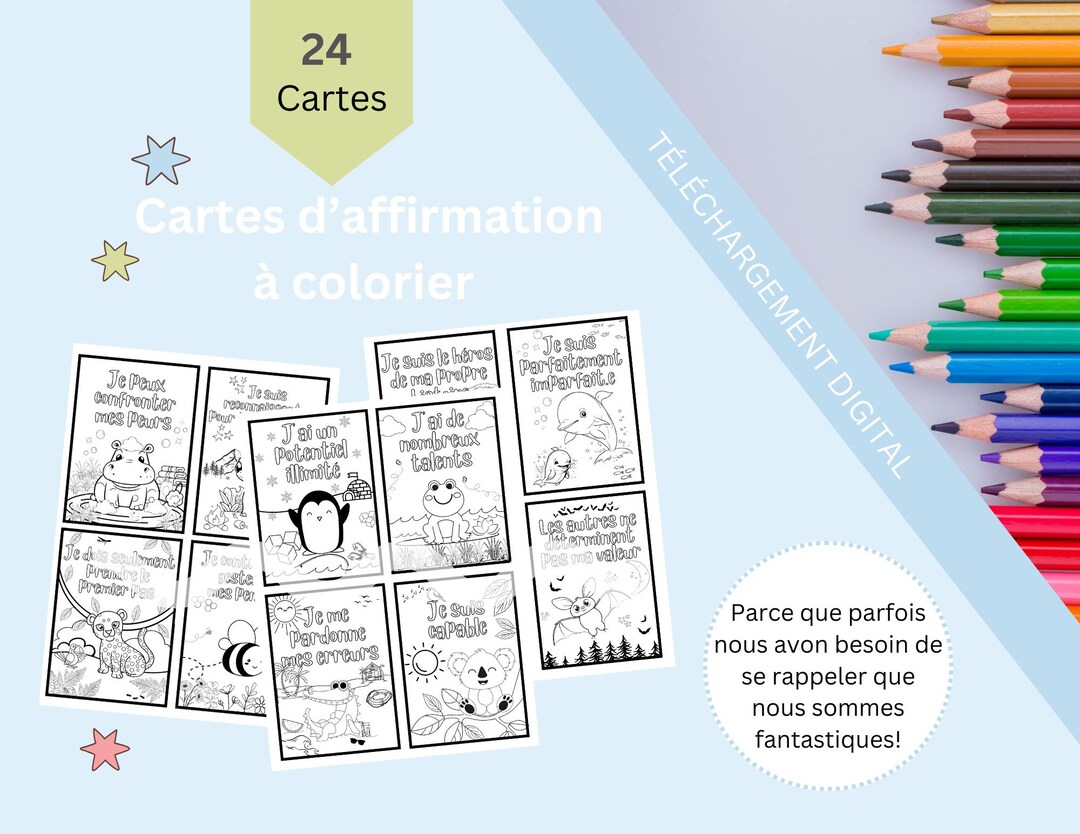 24 Affirmation Cards, FRANÇAIS, Enfants, Santé Mentale, Estime De Soi ...