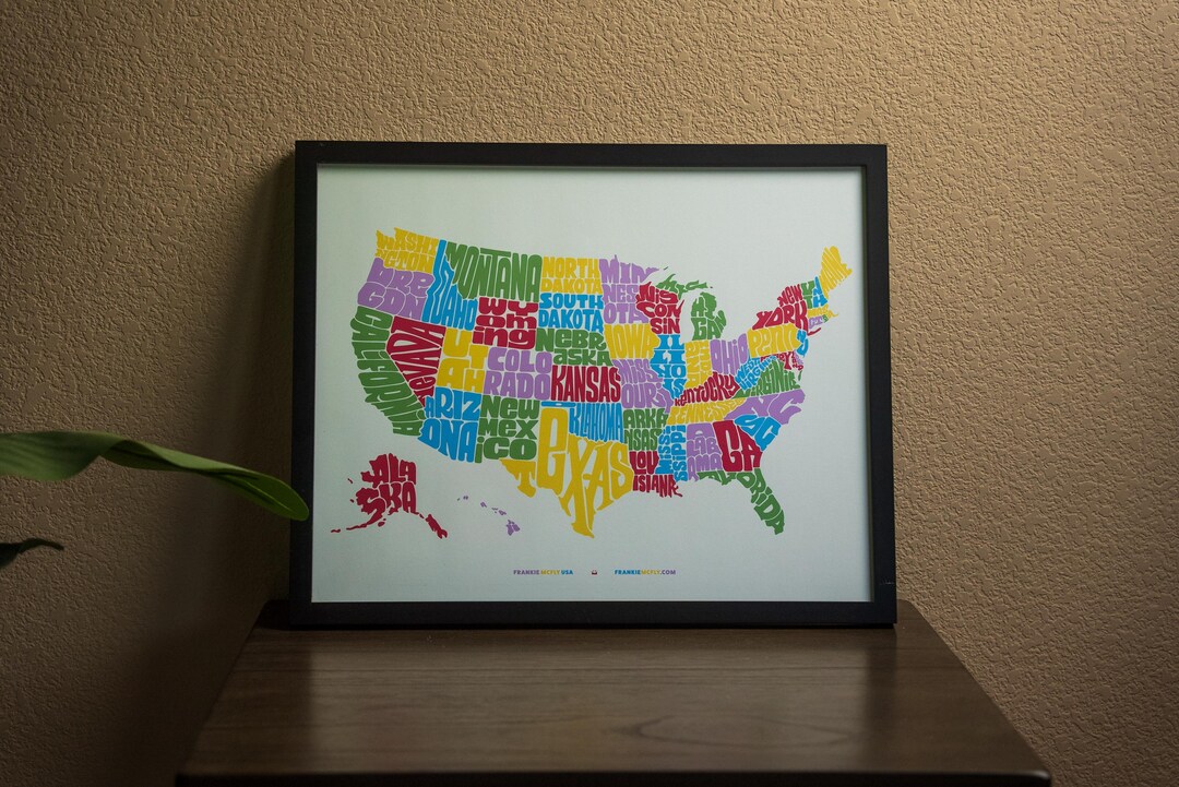 United States Map Colorful Fun State Names - Etsy