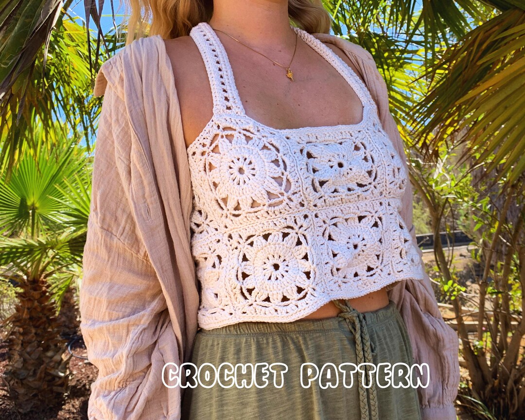 Crochet Granny Square Top Pattern, Crochet Summer Top, Crop Top Pattern ...