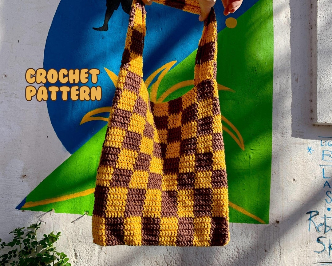 Crochet Bag Pattern, Checkerboard Tote Bag Pattern, Crochet Check ...