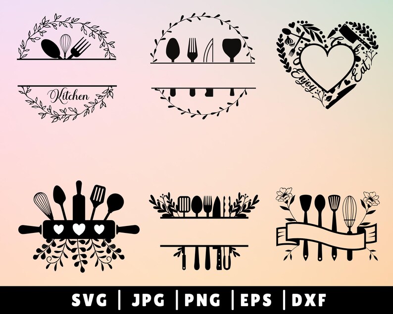 Kitchen Monogram SVG Bundle, Monogram SVG, Split Monogram Svg, Baking ...