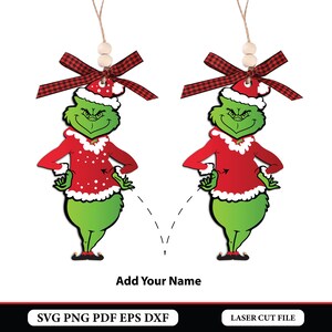 Personalized Grinch Ornament Laser Cut File, Grinch Christmas Ornament ...