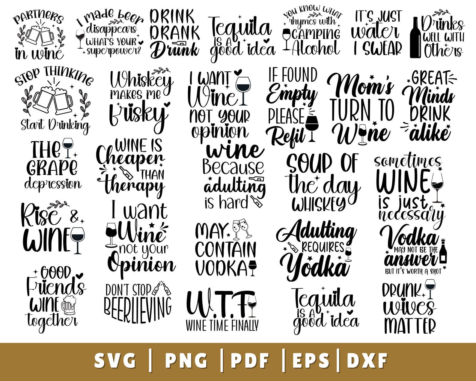 Alcohol SVG Bundle, Funny Quotes SVG, Whiskey Quotes SVG, Alcohol Glass ...