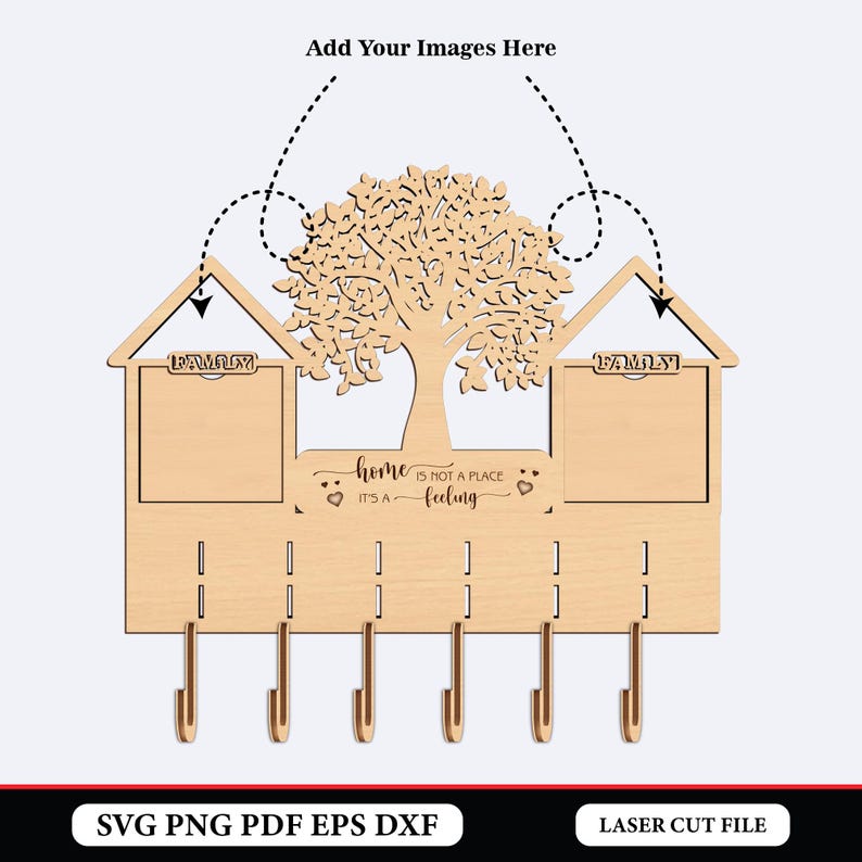 House Key Holder Laser Cut SVG, Hanging House Keychain Holder, Home ...