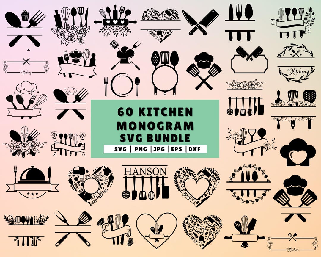Kitchen Monogram SVG Bundle, Monogram SVG, Split Monogram Svg, Baking ...