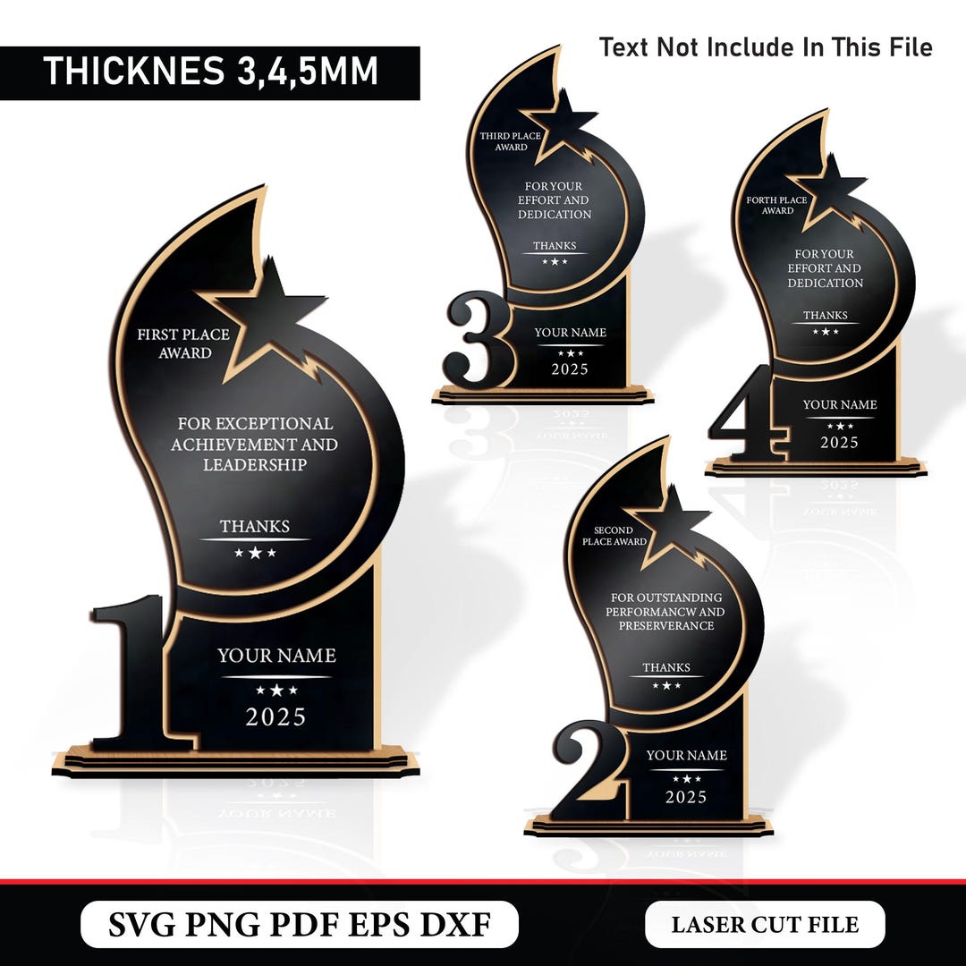Trophy Set for 1st, 2nd,3rd and 4th Place Awards Laser Cut Bundle ...