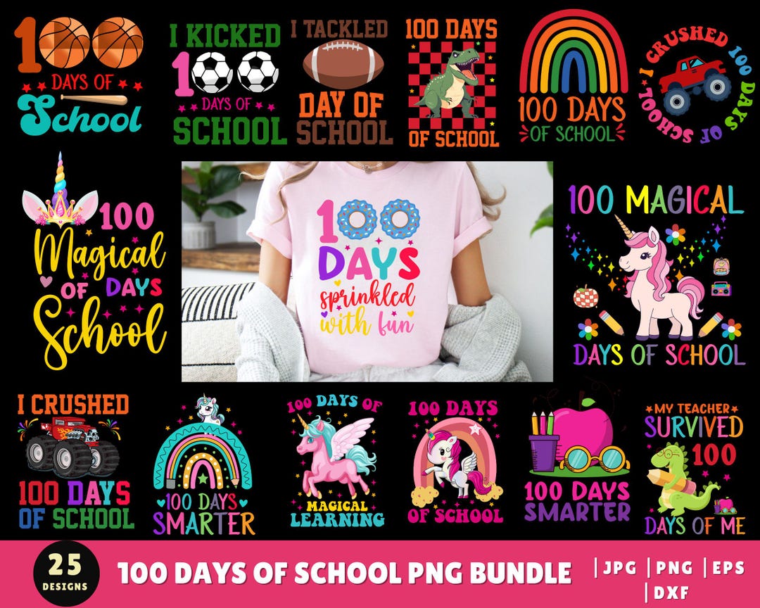100 Days of School PNG Bundle, 100th Day of School PNG, 100 Days PNG ...