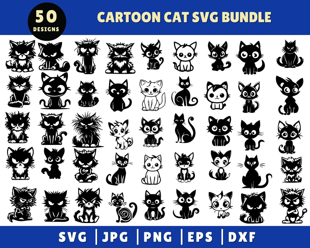 Cartoon Cat SVG Bundle, Moody Cat SVG, Angry Cats, Cats Svg, Kittens ...