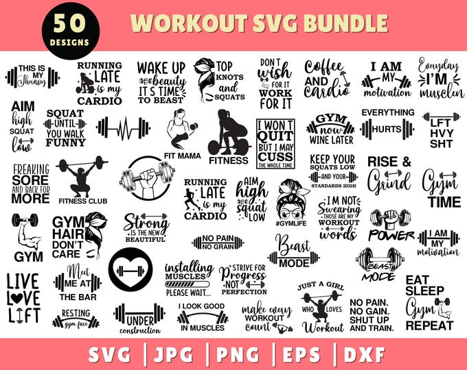 Workout Svg Bundle, Gym Quotes Svg, Motivational Exercise Svg, Fitness ...