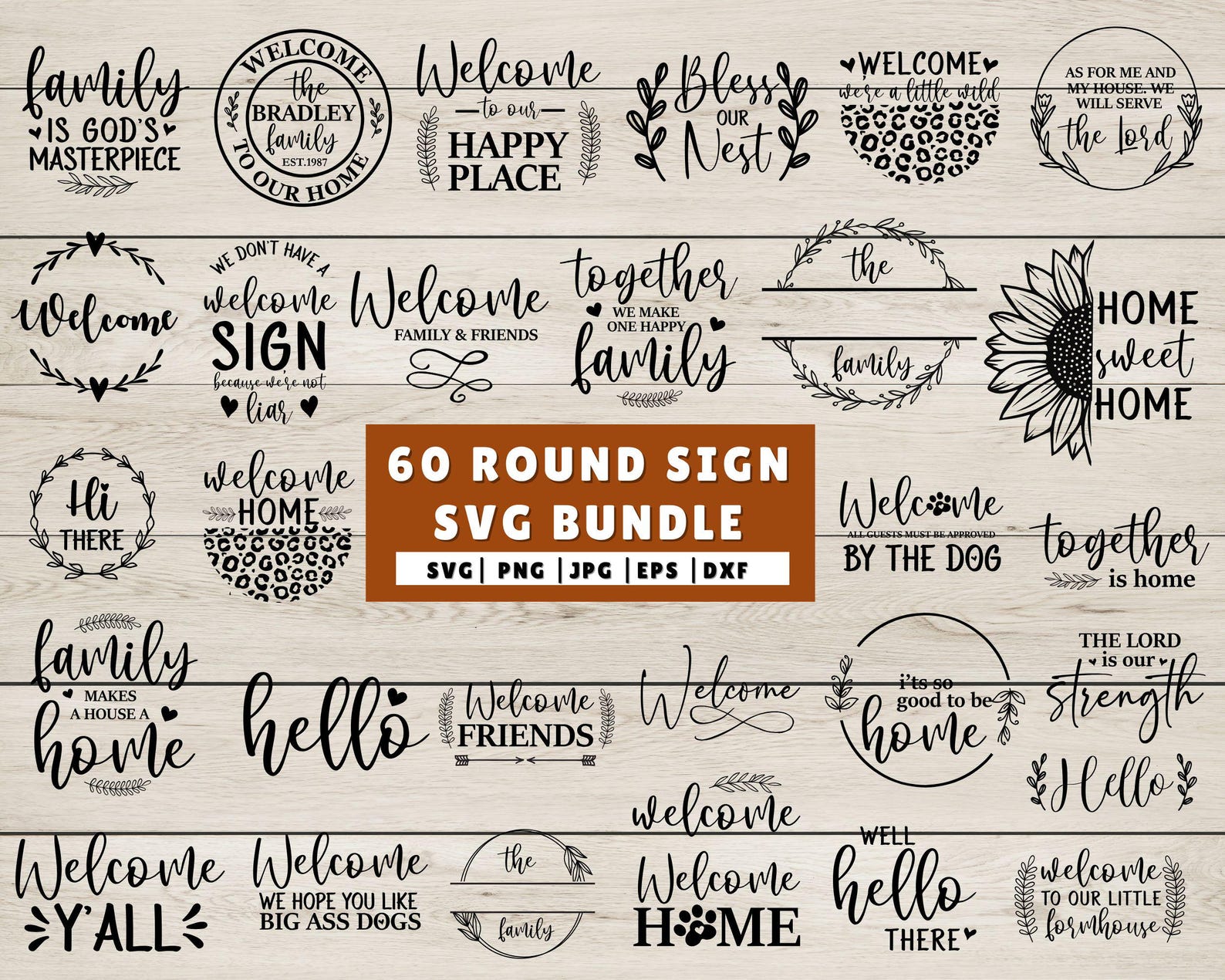 Welcome Sign SVG Bundle, Round Sign SVG, Farmhouse Svg, Farmhouse ...