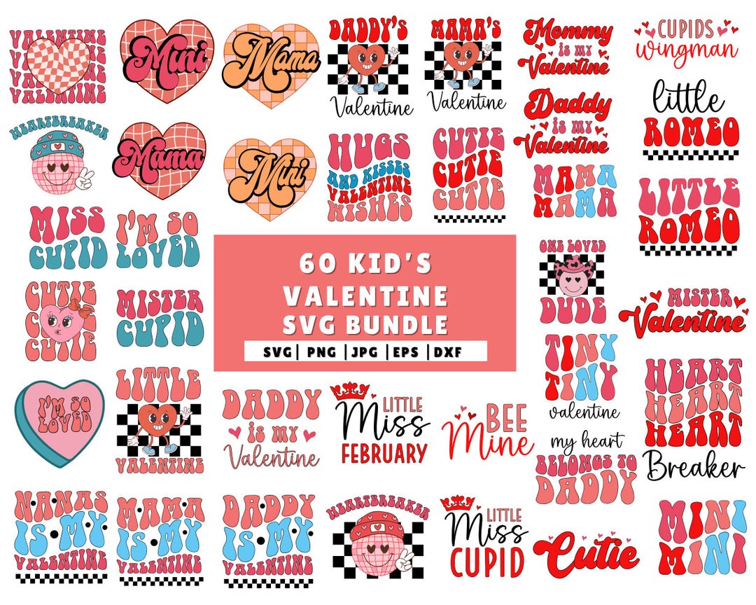 Valentine Kids SVG Bundle, Kids PNG Bundle, Retro Valentine Png ...