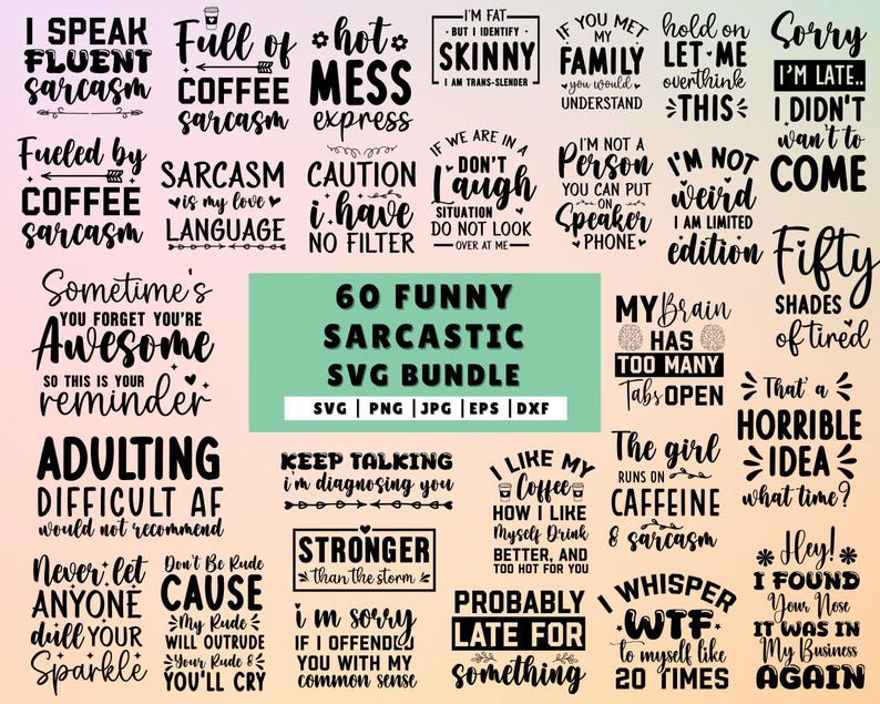 60 Sarcastic SVG Bundle, Funny SVG Bundle, Sarcasm SVG Bundle, Sassy ...