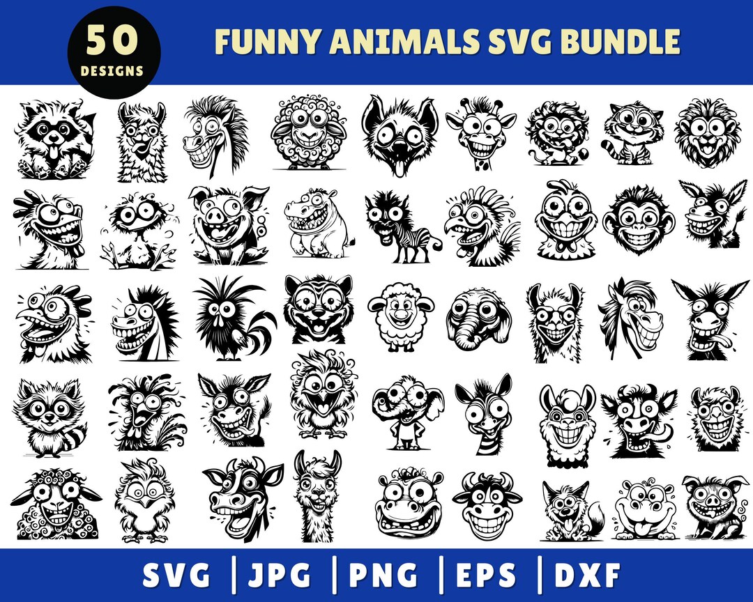 Funny Animals SVG Bundle, Quirky Crazy Animals Svg Files, Vector Art ...