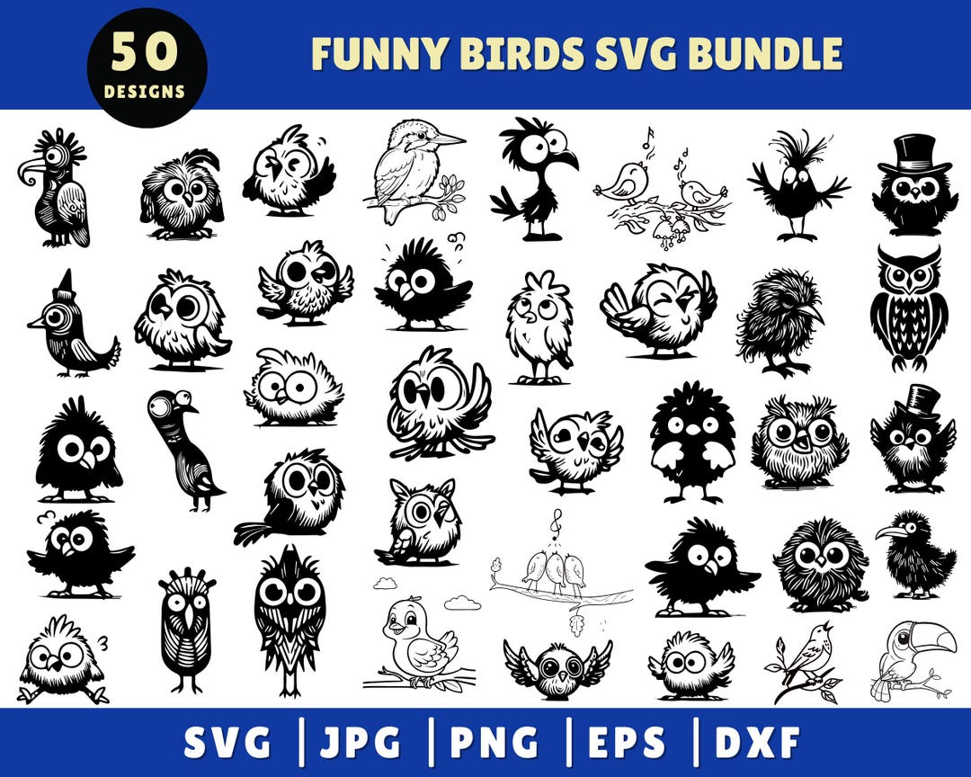 Funny Birds Bundle SVG, Cute Birds Design, Crazy Birds Clipart, Birds ...