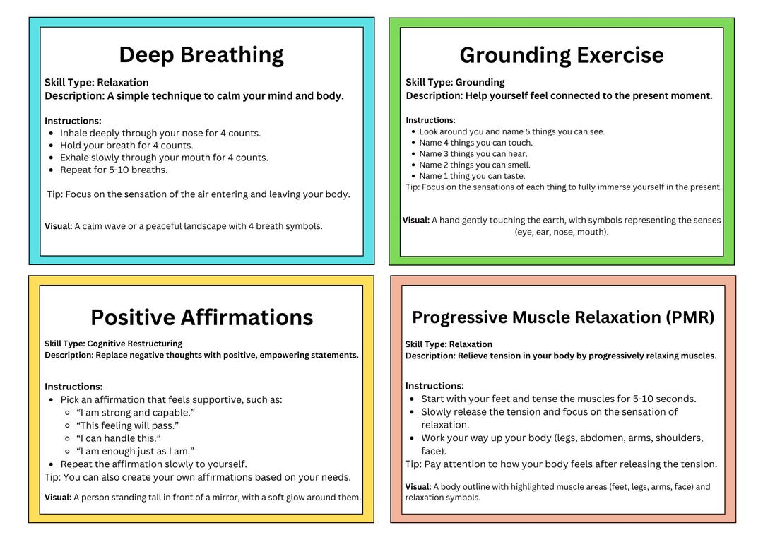 Coping Skills Cards Mental Health Self Therapy Calming Printable ...