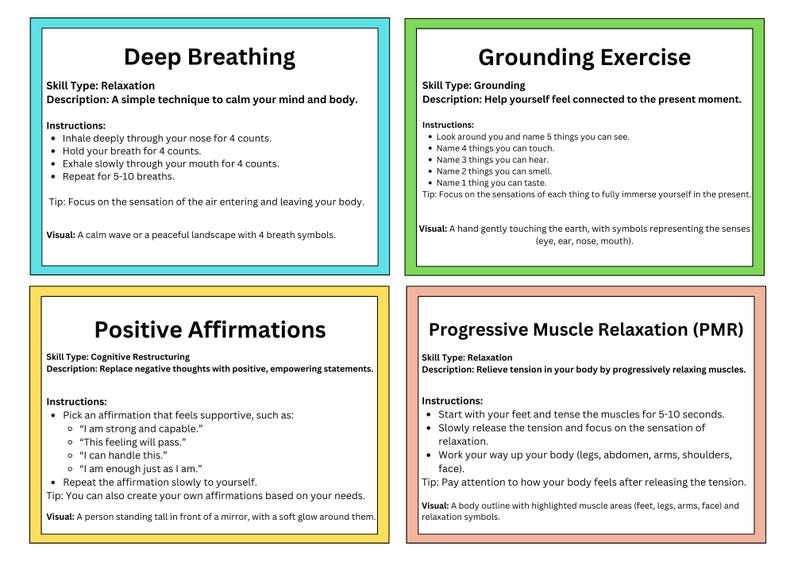 Coping Skills Cards Mental Health Self Therapy Calming Printable ...