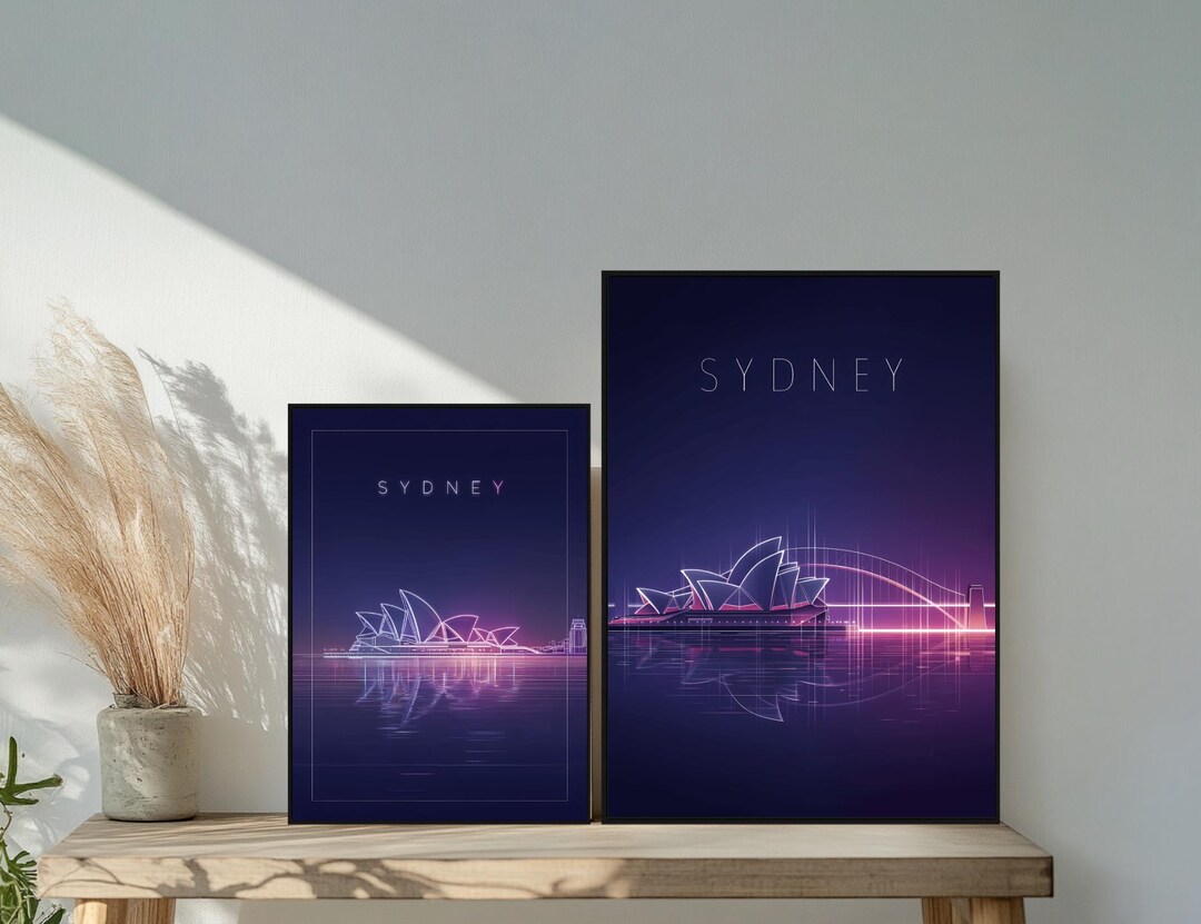 Sydney Australia Cyberpunk Neon Travel Poster Futuristic City Skyline ...