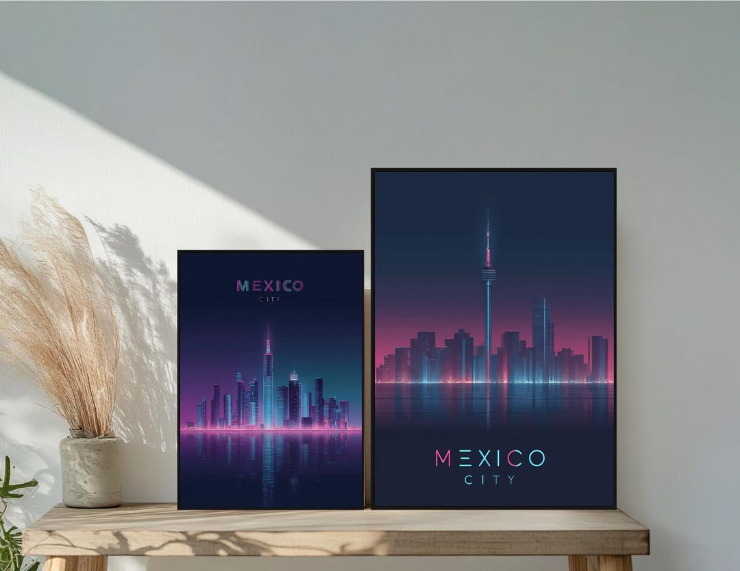 Mexico City Cyberpunk Poster Futuristic Neon Skyline Latin American ...