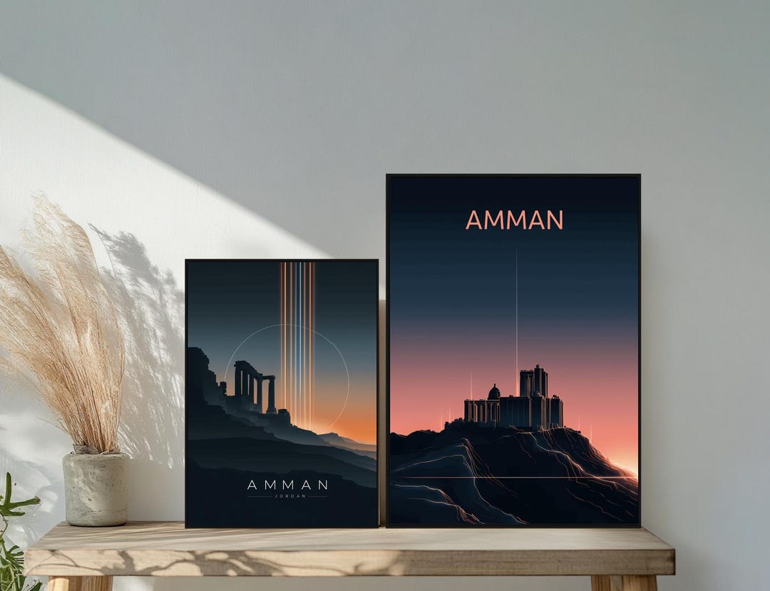 Amman Jordan Neon Travel Poster Art Print, Cyberpunk Jordan Wall Art ...
