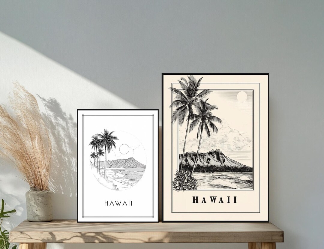 Hawaii Line Art Poster Minimal Black and White Travel Print Modern ...