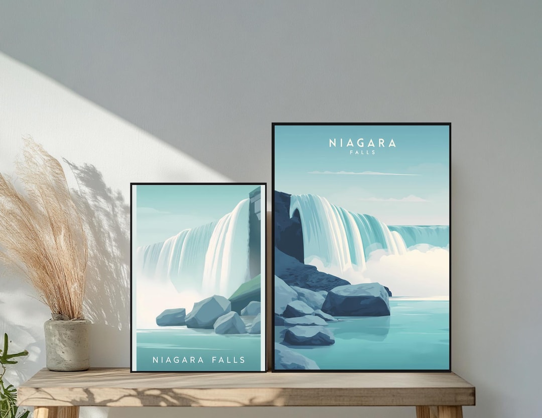 Niagara Falls Flat Minimalist Travel Poster Modern Vector Art Waterfall ...