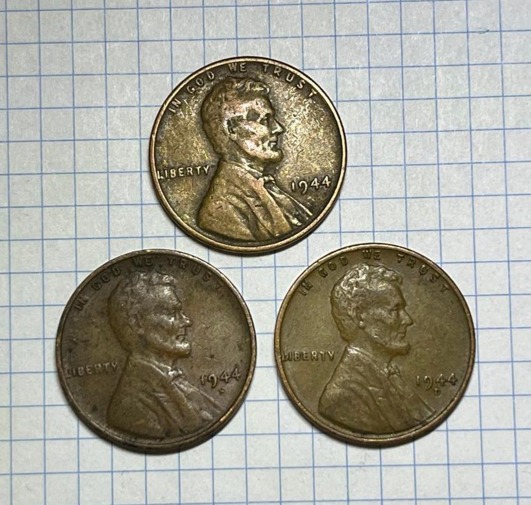 1944 Lincoln Wheat Penny P‑D‑S Trio • WWII Bronze • 95% Copper 5 ...