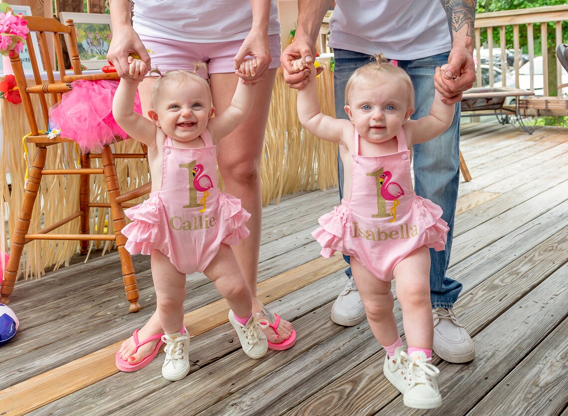 Flamingo First Birthday Outfit -sunsuit - Pink and Gold Flamingo First ...